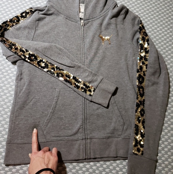 PINK Victoria's Secret | Tops | Rare Vs Pink Cheetah Bling Zip Up ...